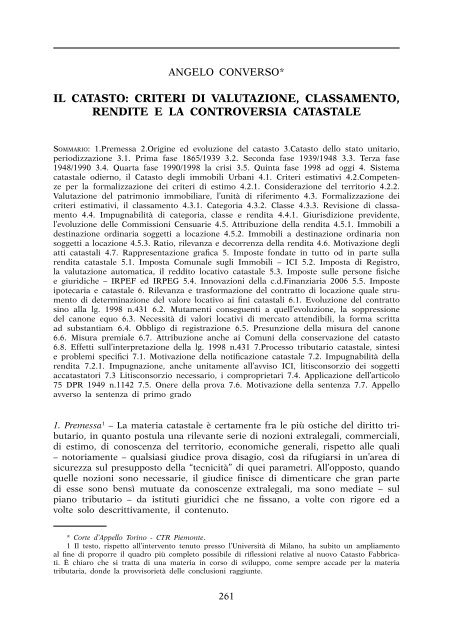 Il catasto: criteri di valutazione, classamento, rendite e la ...