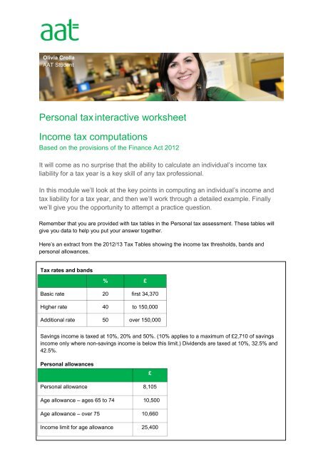 Personal taxinteractive worksheet Income tax computations - AAT