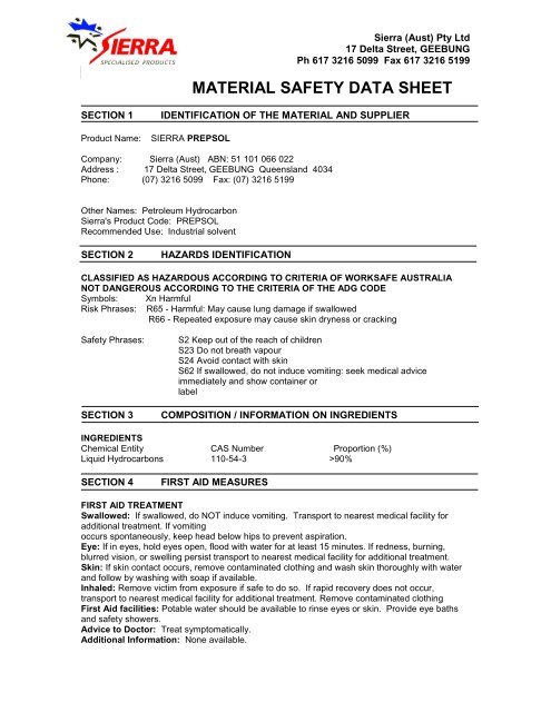 MSDS PREPSOL - Sierra (Aust)