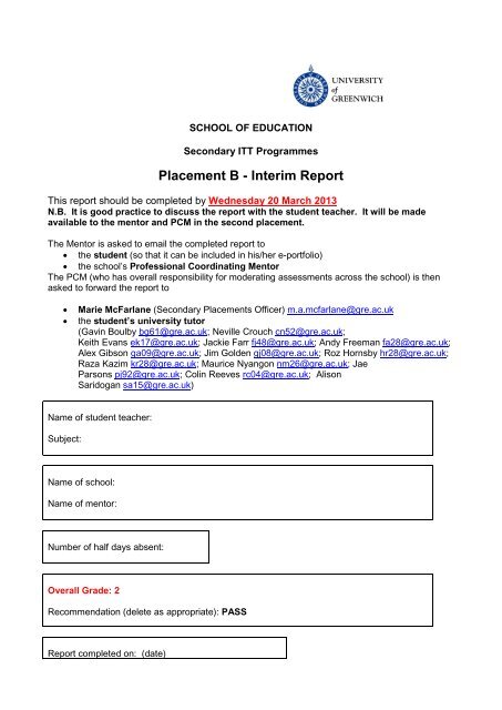 Placement B - Interim Report