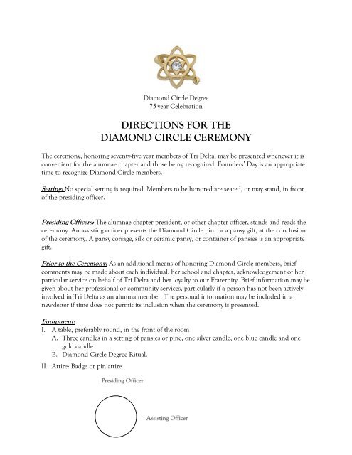 DIRECTIONS FOR THE DIAMOND CIRCLE CEREMONY - Tri Delta
