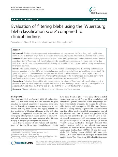 Evaluation of filtering blebs using the Wuerzburg ... - BioMed Central