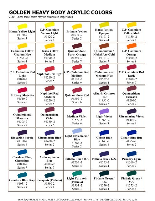color chart - Hawaiian Graphics
