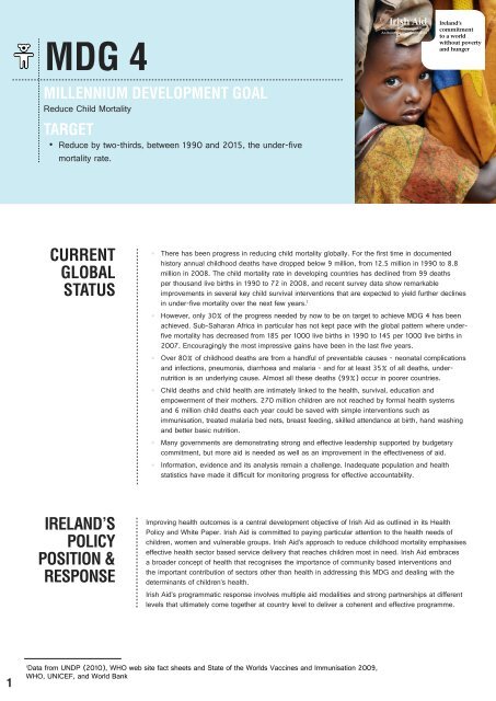 MDG 4 to reduce child mortality Factsheet - Irish Aid