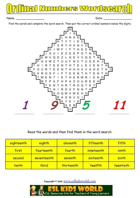 Ordinal Numbers Wordsearch Worksheet Kids ESL Games ordinal-numbers-wordsearch-worksheet-kids-esl-games