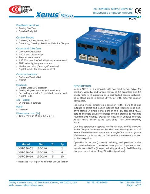 Xenus Micro datasheet - Motor Systems, Inc.