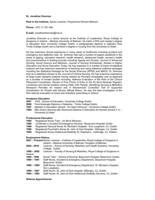 Dr. Jonathan Drennan Role in the Institute: Senior Lecturer ...