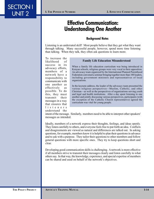 Unit 2. Effective Communication: Understanding ... - POLICY Project Unit 2. Effective Communication: Understanding ... - POLICY Project