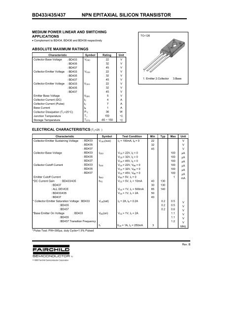 BD433/435/437 NPN Epitaxial Silicon Transistor - Komponenten