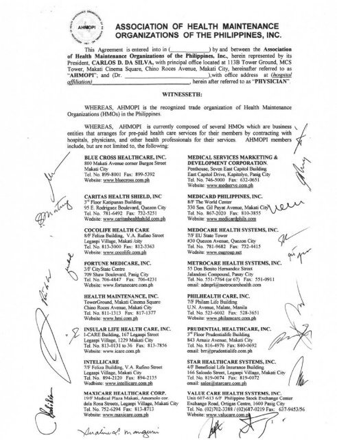 AHMOPI-PCP Service Agreement 2011 - Philippine College of ...