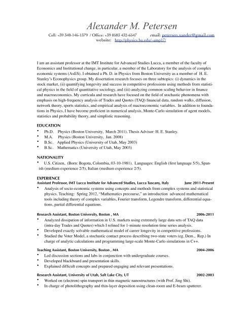 Curriculum Vitae - Boston University Physics Department.