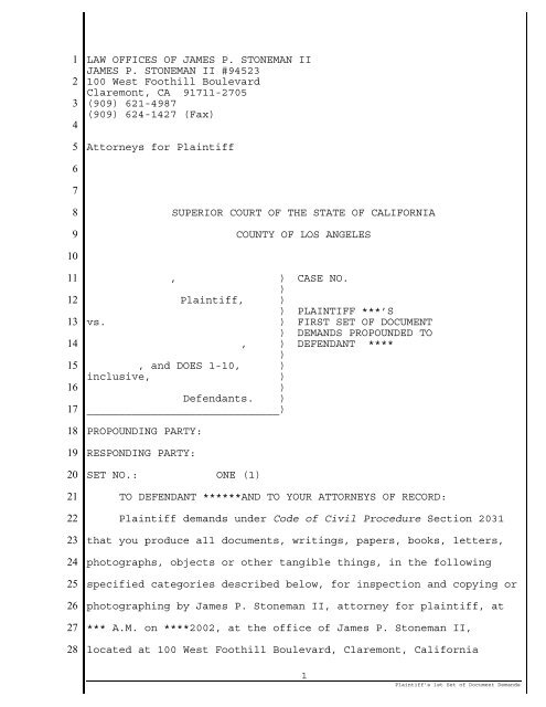 First Request for Production of Documents