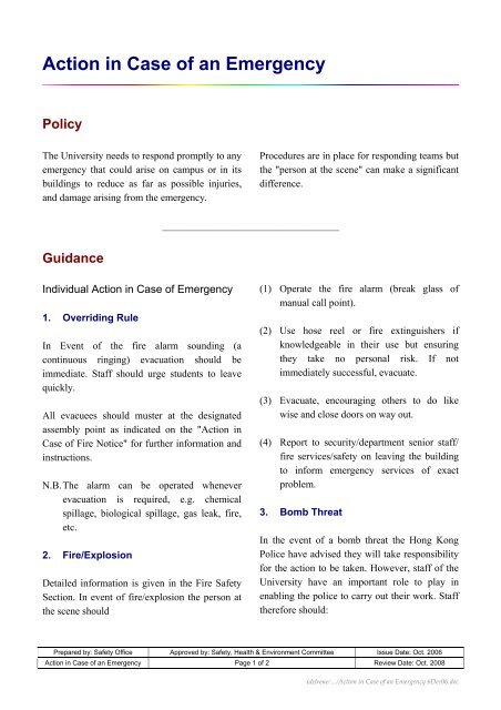 Emergency Procedures - Safety.hku.hk