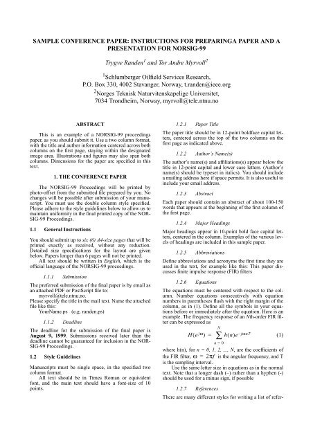 SAMPLE CONFERENCE PAPER INSTRUCTIONS FOR 