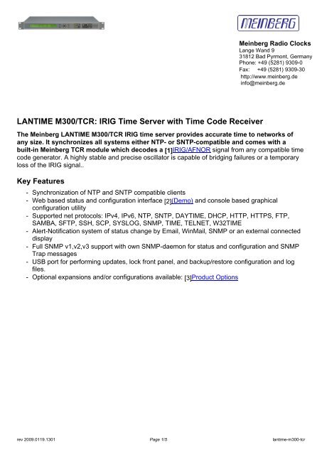 LANTIME M300/TCR: IRIG Time Server with Time Code ... - JTelec