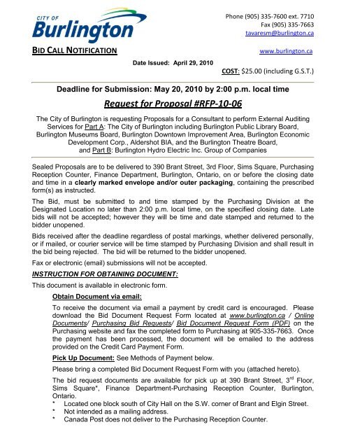 Bid Call Notification Letter - City of Burlington