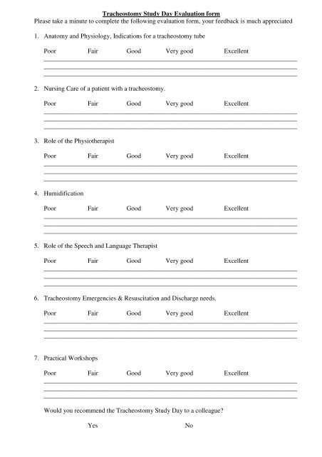Tracheostomy Study Day Evaluation form Please take a minute to ...