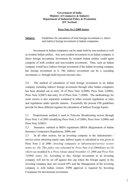 17. Press Note No. 2 (2009 Series) - Department Of Industrial Policy ...