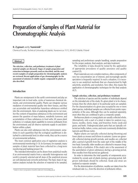 Preparation of Samples of Plant Material for Chromatographic Analysis