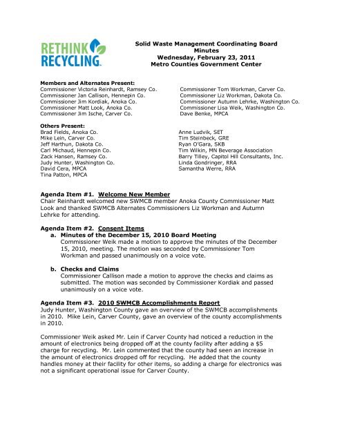 Minutes - Solid Waste Management Coordinating Board - SWMCB