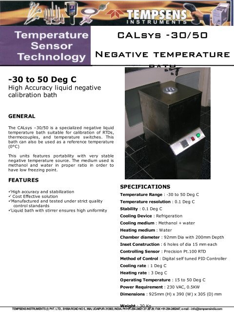 CALsys -30/50 Negative temperature bath - Tempsens Instruments