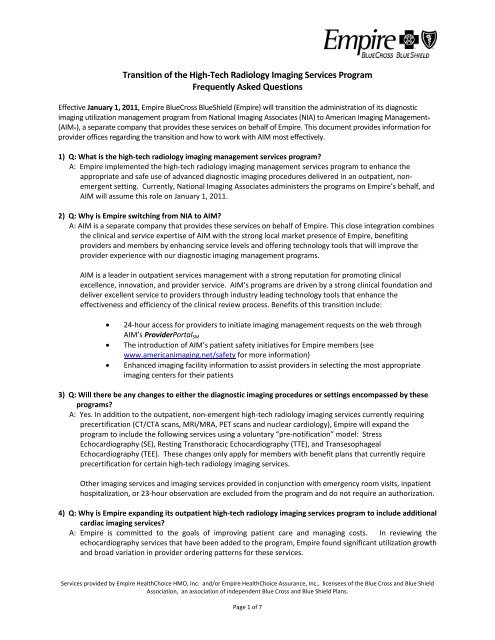 Transition of the High-Tech Radiology Imaging Services Program ...