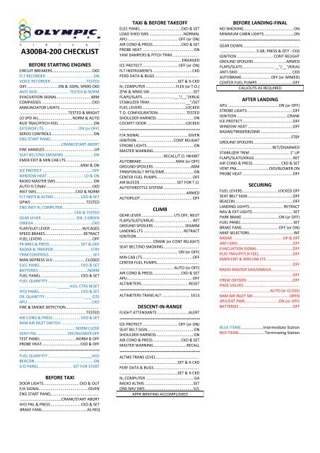 A300B4-200 CHECKLIST - S i m C h e c k - SimCheck Software