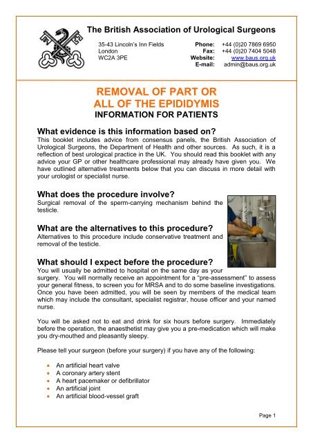 REMOVAL OF PART OR ALL OF THE EPIDIDYMIS - British ...