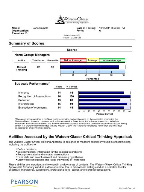 Watson-Glaser Critical Thinking Appraisal â Form A - TalentLens.com