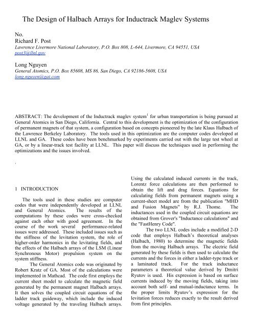 The Design of Halbach Arrays for Inductrack Maglev ... - Askmar.com