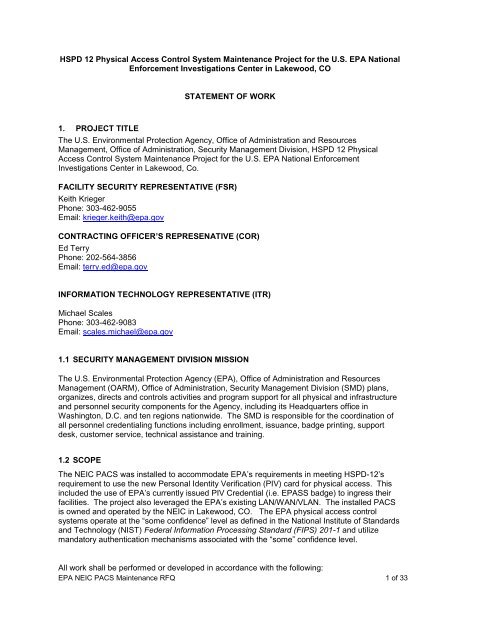 HSPD 12 Physical Access Control System Maintenance Project
