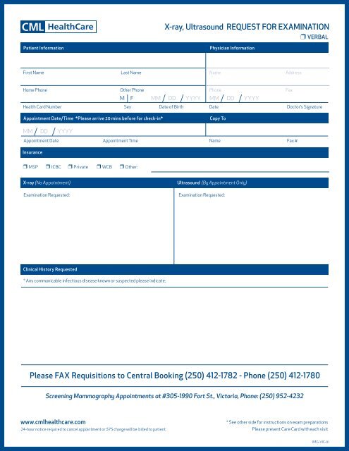 Victoria X-ray / Ultrasound Requisition - CML HealthCare