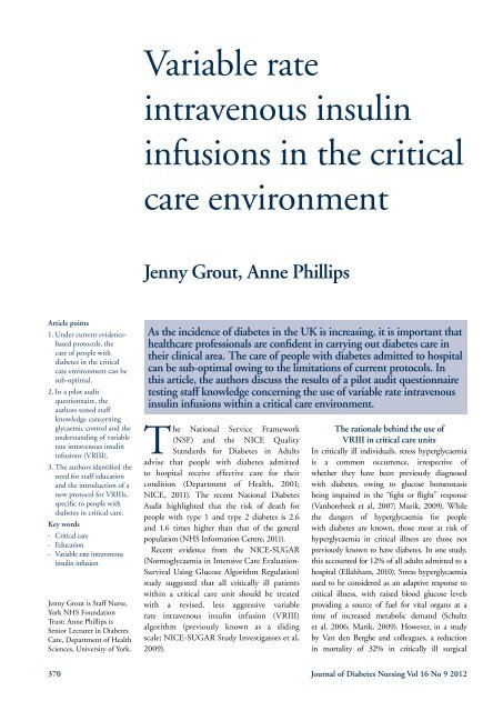 Variable rate intravenous insulin infusions in the critical care ...