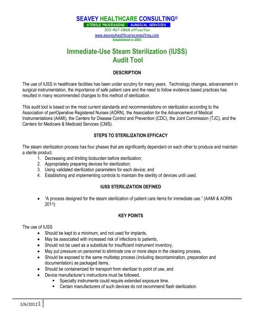Immediate-Use Steam Sterilization (IUSS) Audit Tool - mnasca.org