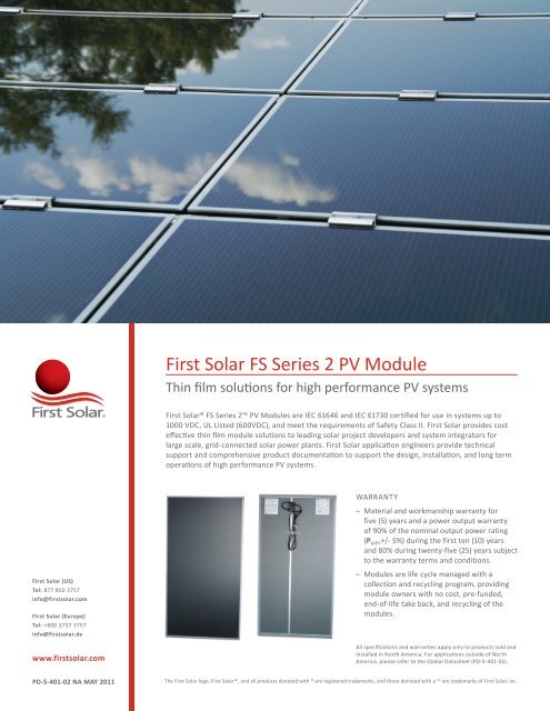 First Solar FS Series 2 PV Module - Gehrlicher Solar
