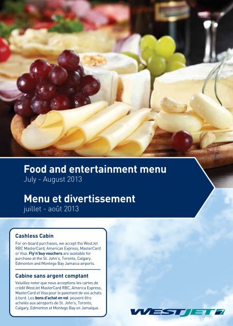 Food and entertainment menu Menu et divertissement - WestJet
