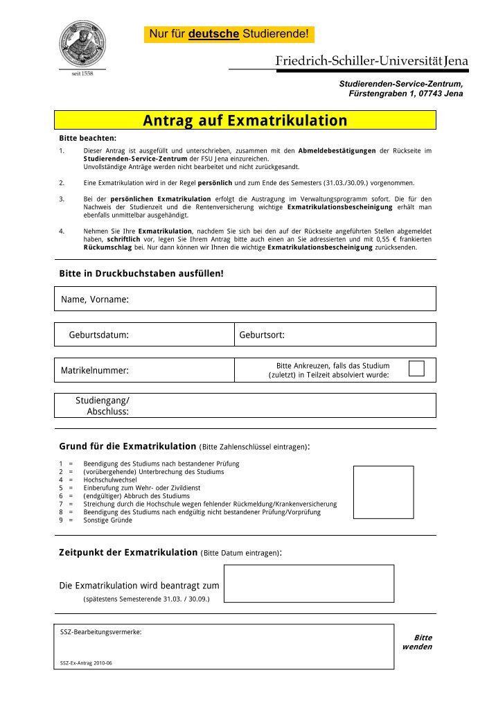 Exmatrikulationsbescheinigung Magazine