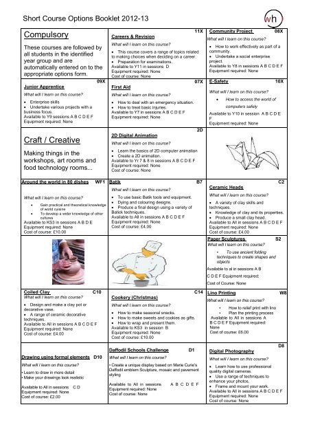 Short Course Booklet.. - Walton High School