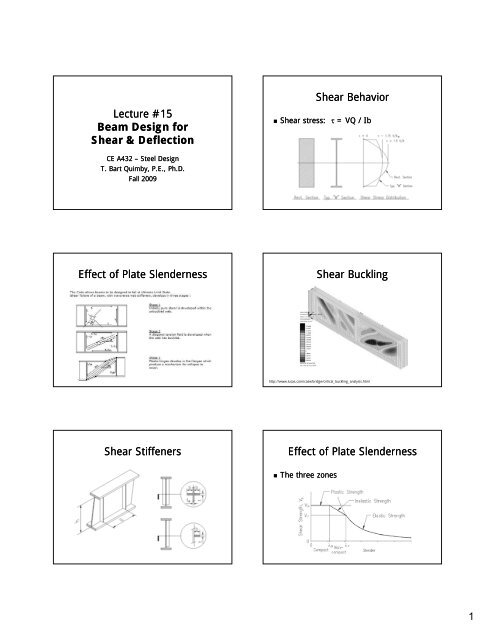 Lecture #15 Beam Design for Shear & Deflection ... - Dr. Bart Quimby
