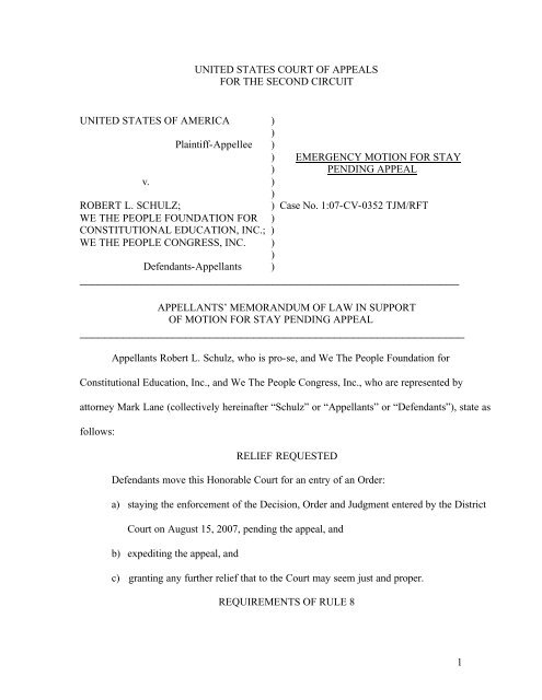 WTP EMERGENCY Motion to Stay Order Pending Appeal to 2nd ...