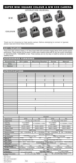 Super Mini Square Colour & B/W CCD Camera Operation Manual