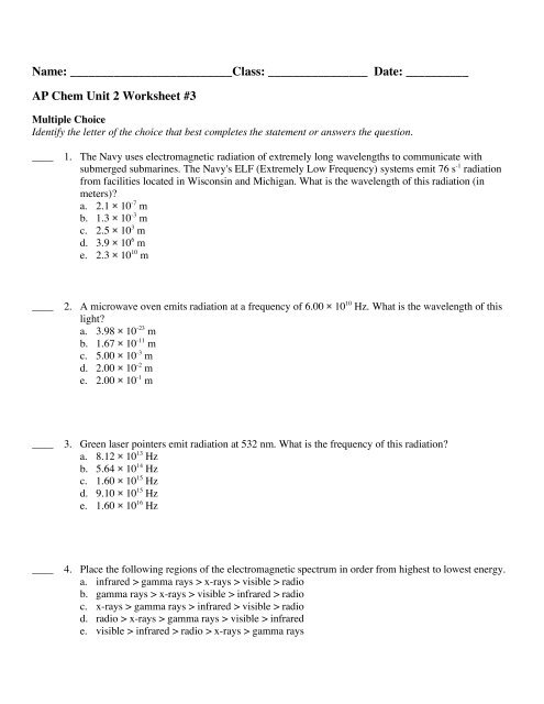 AP Chem Unit 2 Worksheet #3 - Portage School's Moodle