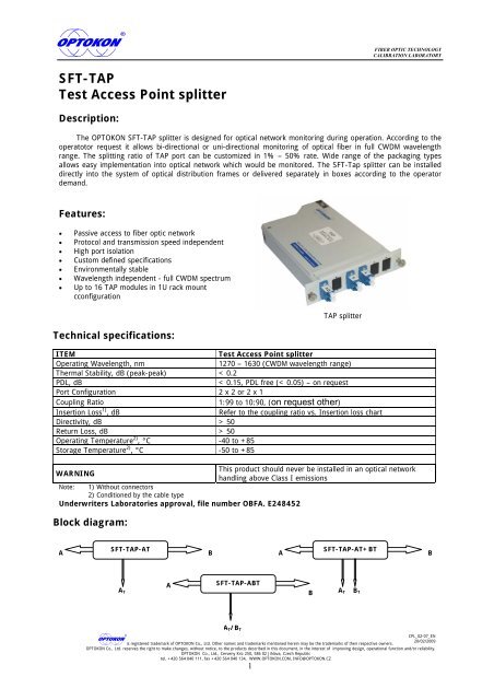 SFT-TAP Test Access Point splitter - OPTOKON as
