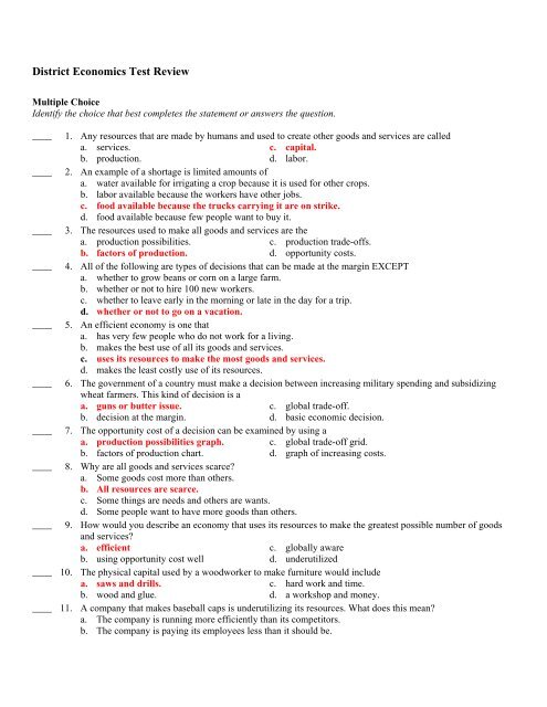 District Economics Test Review