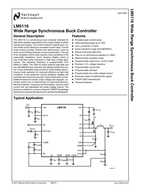 Notes LM5116 Wide Range Synchronous Buck Controller