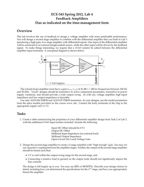 ECE-343 Spring 2012, Lab 4 Feedback Amplifiers Due as indicated ...
