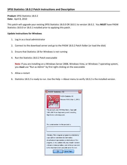 SPSS Statistics 18.0.2 Patch Instructions and Description