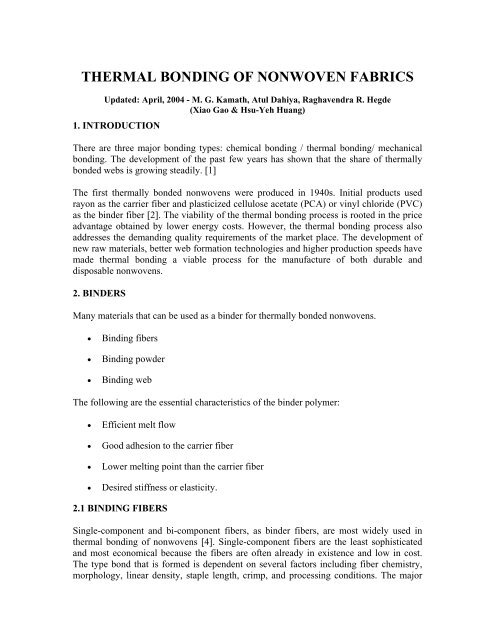 THERMAL BONDING OF NONWOVEN FABRICS - INDA