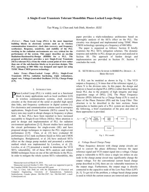 A Single-Event Transients Tolerant Monolithic Phase-Locked Loops ...