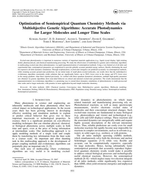 Optimization of Semiempirical Quantum Chemistry Methods via ...